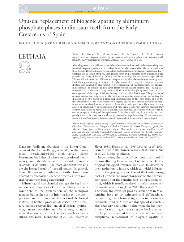(PDF) Unusual replacement of biogenic apatite by aluminium phosphate ...