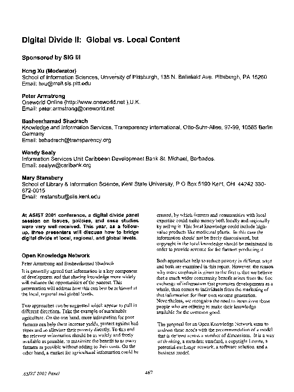 (PDF) Digital divide II: Global vs. local content. Sponsored by SIG III