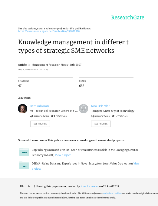 (PDF) Knowledge management in different types of strategic SME networks