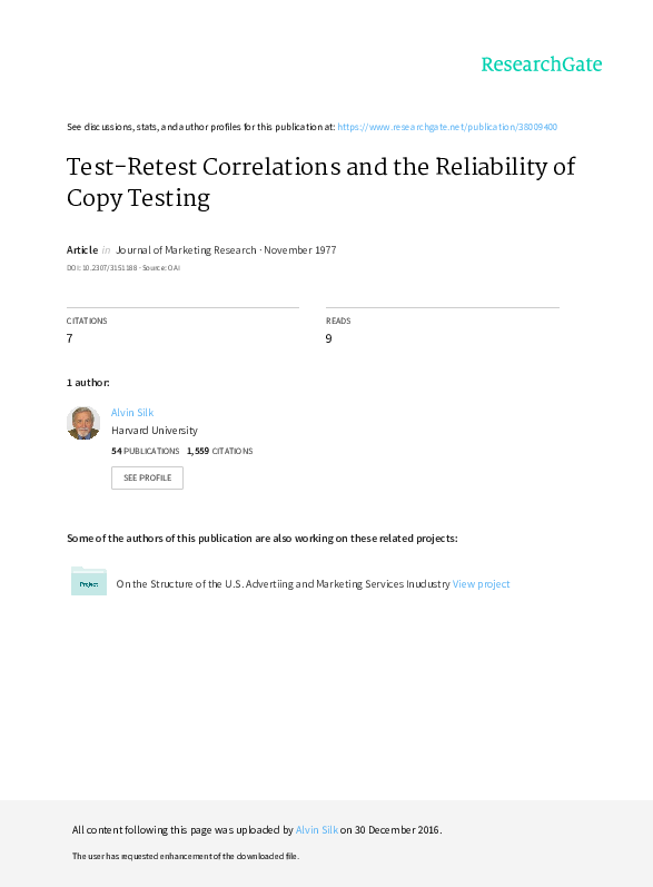 Pdf Test Retest Correlations And The Reliability Of Copy Testing