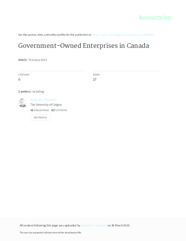 (PDF) Government-Owned Enterprises in Canada