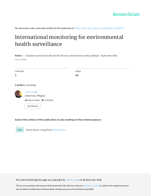 (PDF) International monitoring for environmental health surveillance
