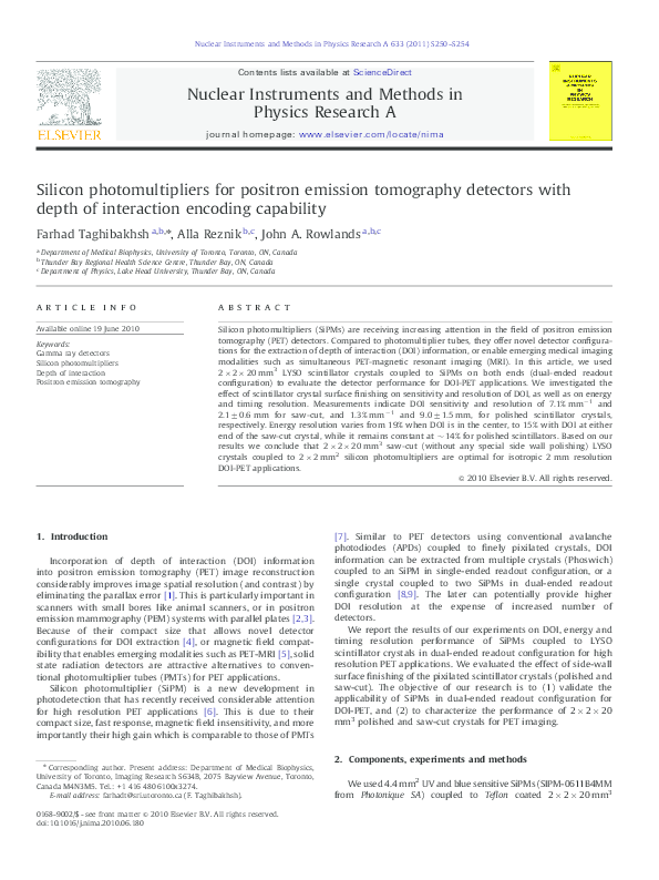 (PDF) Silicon photomultipliers for positron emission tomography detectors with depth of ...