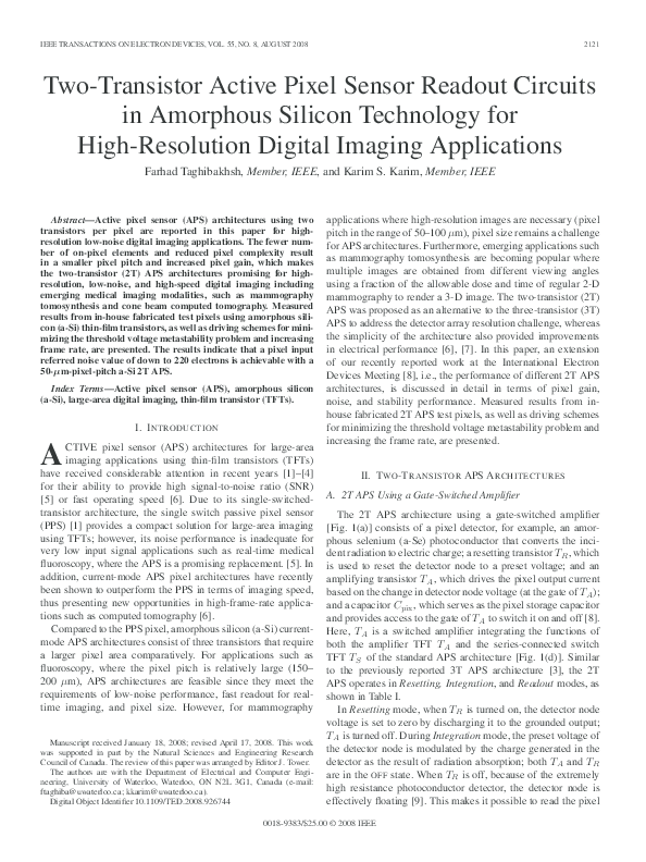 (PDF) Two-Transistor Active Pixel Sensor Readout Circuits in Amorphous Silicon Technology for ...