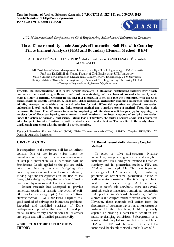 (PDF) Three Dimensional Dynamic Analysis of Interaction Soil-Pile with Coupling Finite Element ...