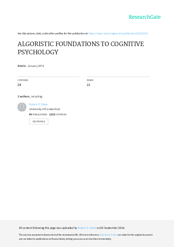 (PDF) Algoristic foundations to cognitive psychology