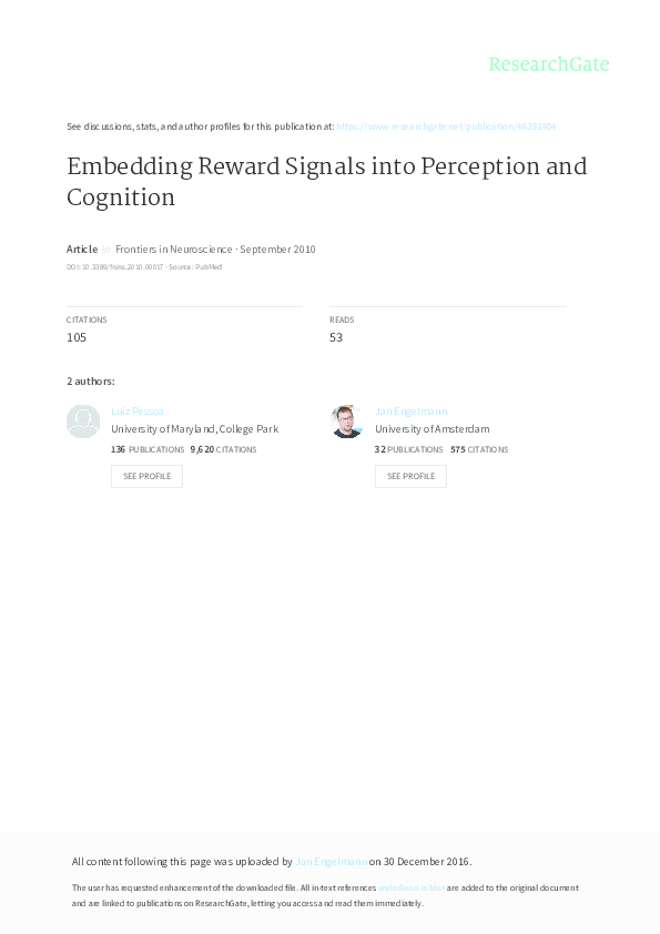 (PDF) Embedding reward signals into perception and cognition