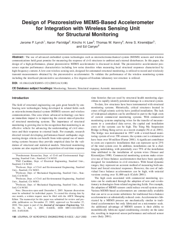 (PDF) Design of Piezoresistive MEMS-Based Accelerometer for Integration with Wireless Sensing ...