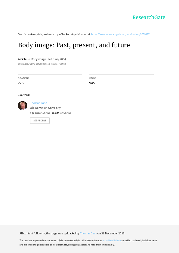 (PDF) Body image: Past, present, and future