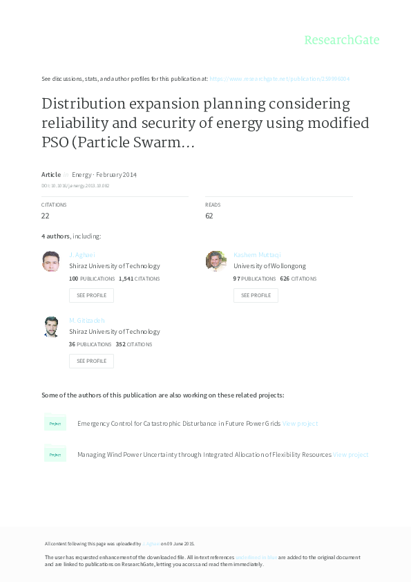 (PDF) Distribution expansion planning considering reliability and security of energy using ...
