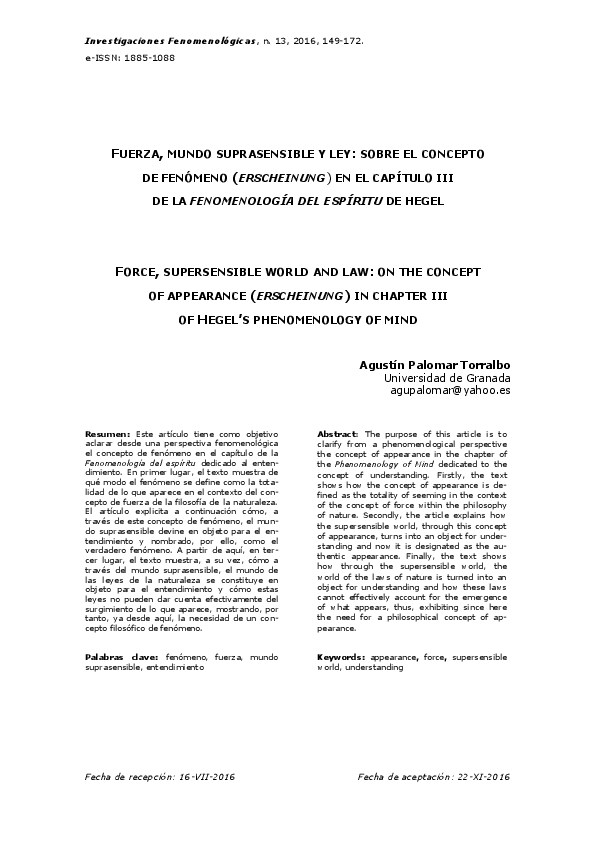 (PDF) FUERZA, MUNDO SUPRASENSIBLE Y LEY: SOBRE EL CONCEPTO DE FENÓMENO ...