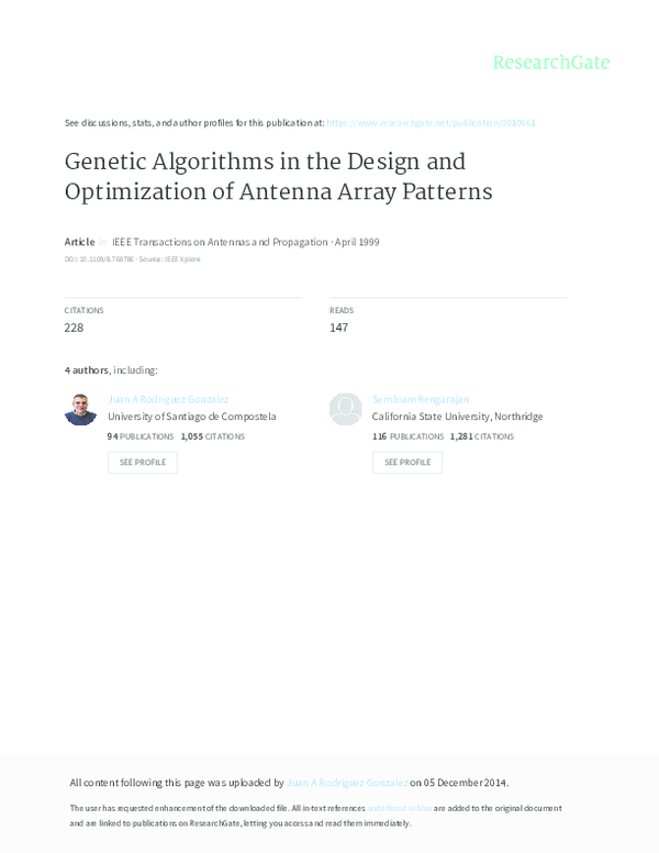 (PDF) Genetic Algorithms In the Design and Optimization of Antenna Array Patterns