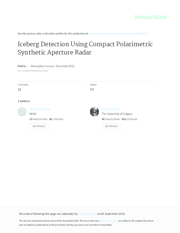(PDF) Iceberg Detection Using Compact Polarimetric Synthetic Aperture Radar