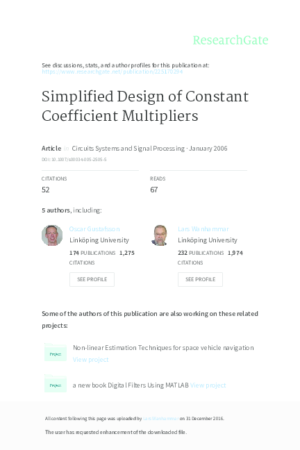 (PDF) Simplified design of constant coefficient multipliers