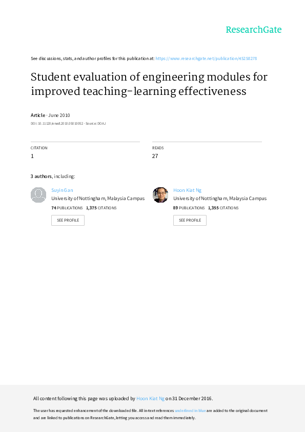 (PDF) Student evaluation of engineering modules for improved teaching ...