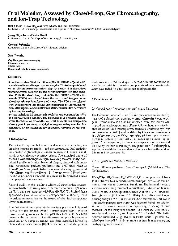 (PDF) Oral malodor, assessed by closed‐loop, gas chromatography, and ...