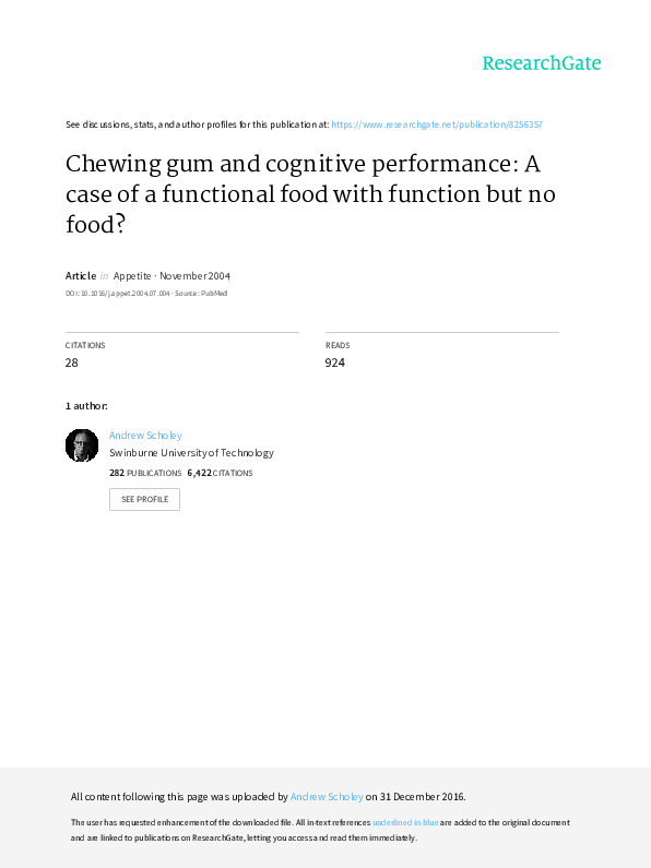 (PDF) Chewing gum and cognitive performance: a case of a functional ...