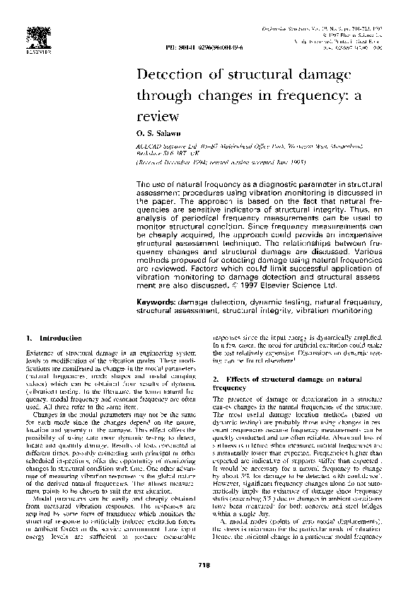 (PDF) Detection of Structural Damage Through Changes In Frequency: a Review