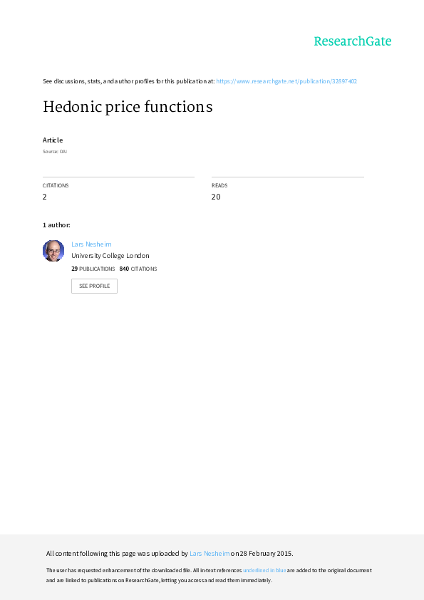 (PDF) Hedonic price functions