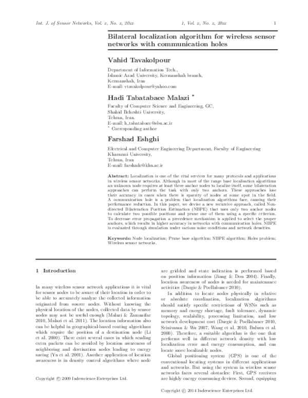 Pdf Bilateral Localisation Algorithm For Wireless Sensor Networks With Communication Holes