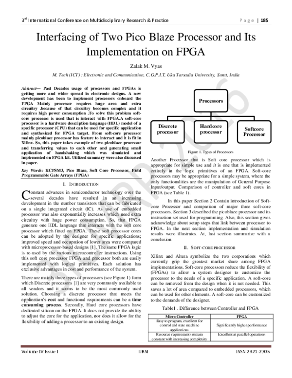 (PDF) Interfacing of Two Pico Blaze Processor and Its Implementation on FPGA