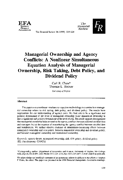 (PDF) Managerial ownership and agency conflicts: a nonlinear simultaneous equation analysis of ...