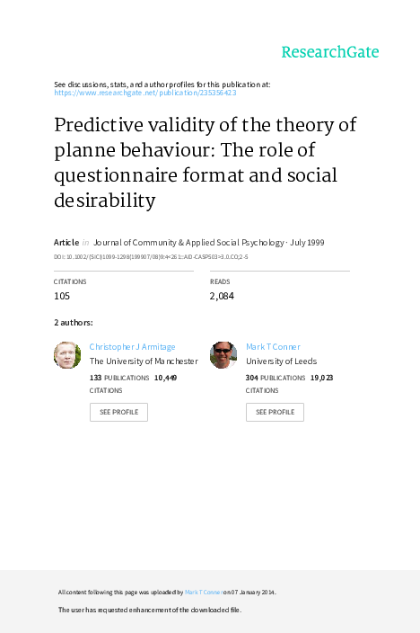 (PDF) Predictive Validity of the Theory of Planned Behaviour: The Role ...