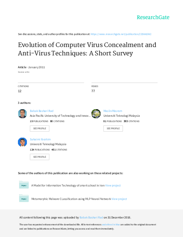 (PDF) Evolution of Computer Virus Concealment and Anti-Virus Techniques ...