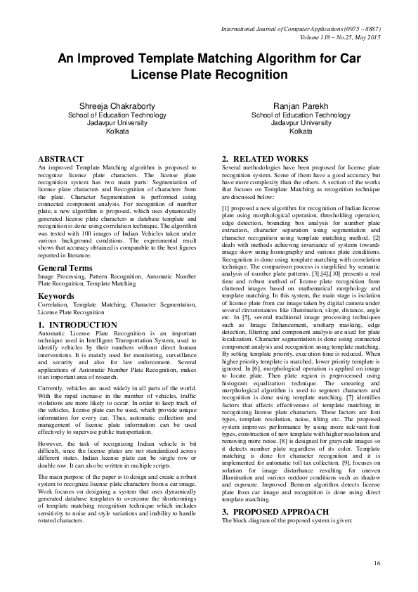 (PDF) An Improved Template Matching Algorithm for Car License Plate ...