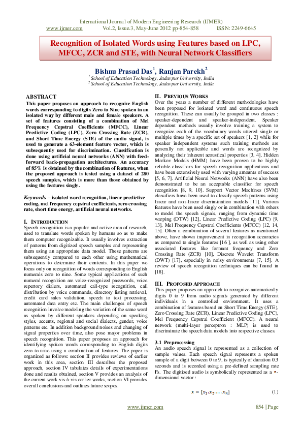 Pdf Isolated Digit Recognition With Neural Networks