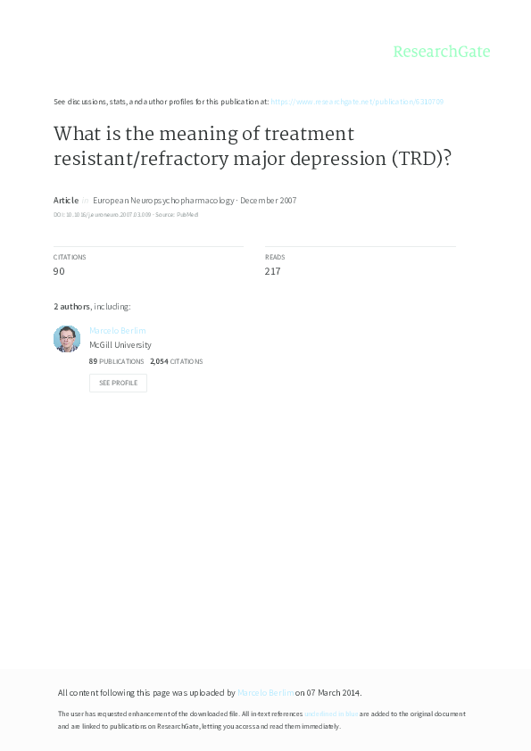 (PDF) What is the meaning of treatment resistant/refractory major ...