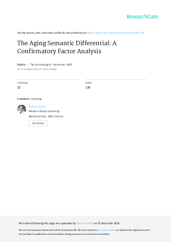 (PDF) The aging semantic differential: A confirmatory factor analysis