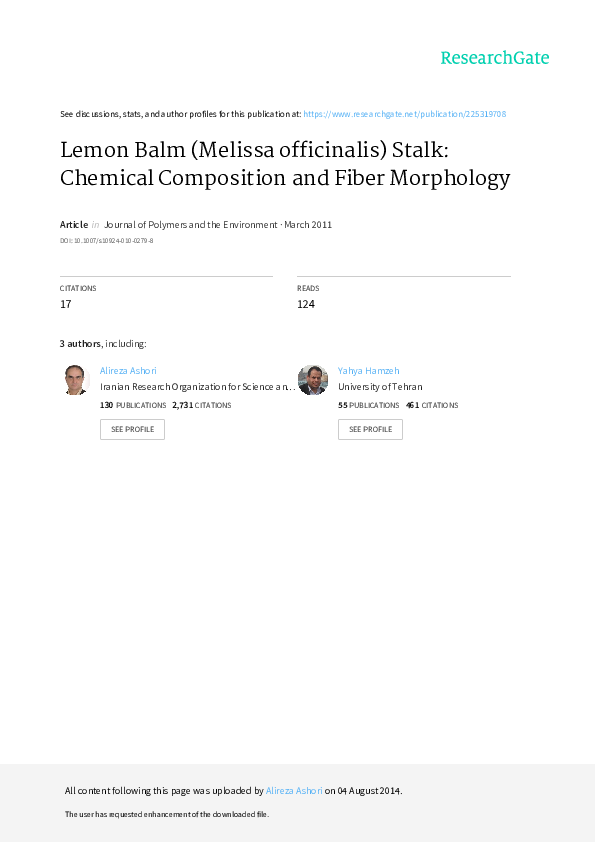 (PDF) Lemon Balm (Melissa officinalis) Stalk: Chemical Composition and ...