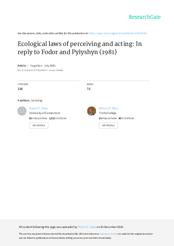 (PDF) Ecological laws of perceiving and acting: In reply to Fodor and ...