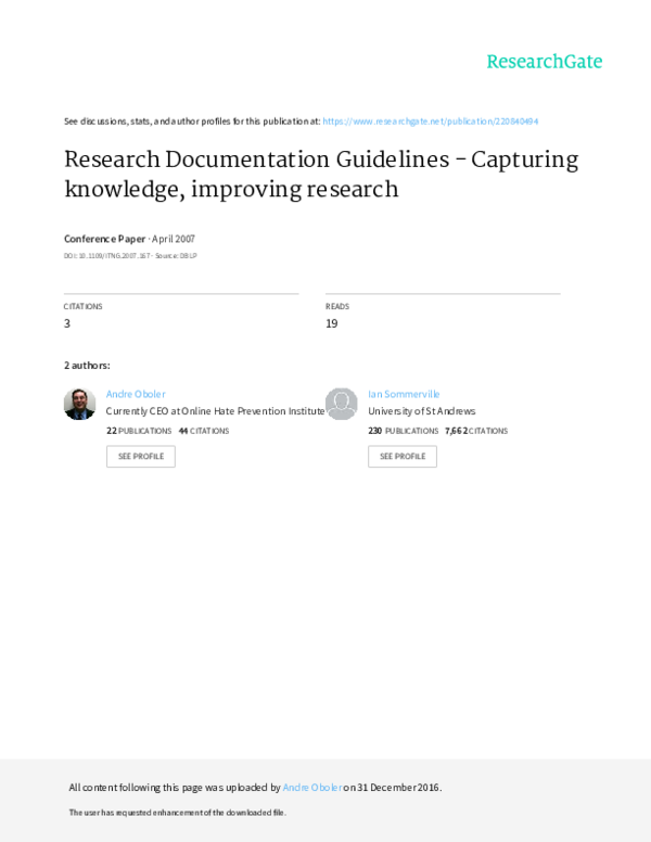 (PDF) Research Documentation Guidelines-Capturing knowledge, improving ...