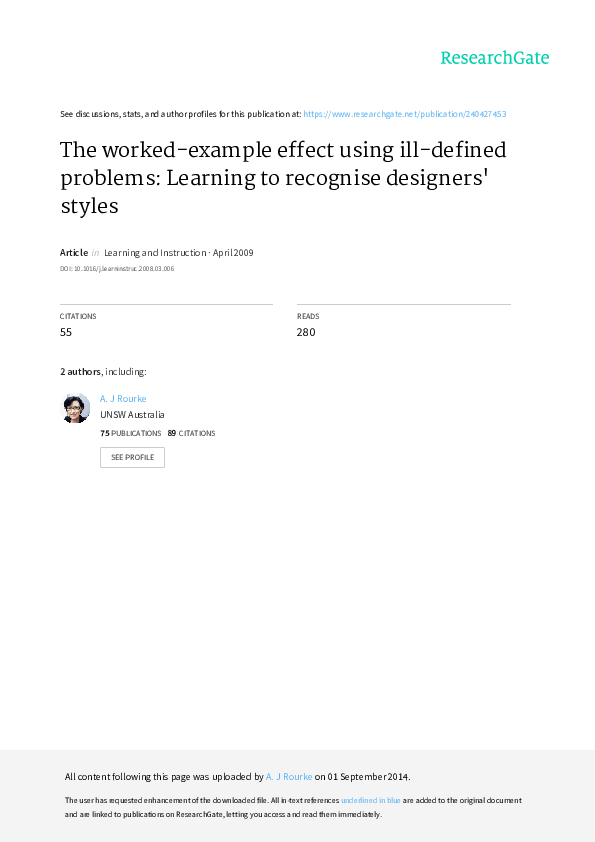 (PDF) The Worked-Example Effect Using Ill-Defined Problems: Learning to ...