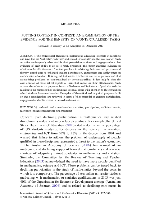 (PDF) Putting Context in Context: An Examination of the Evidence for ...