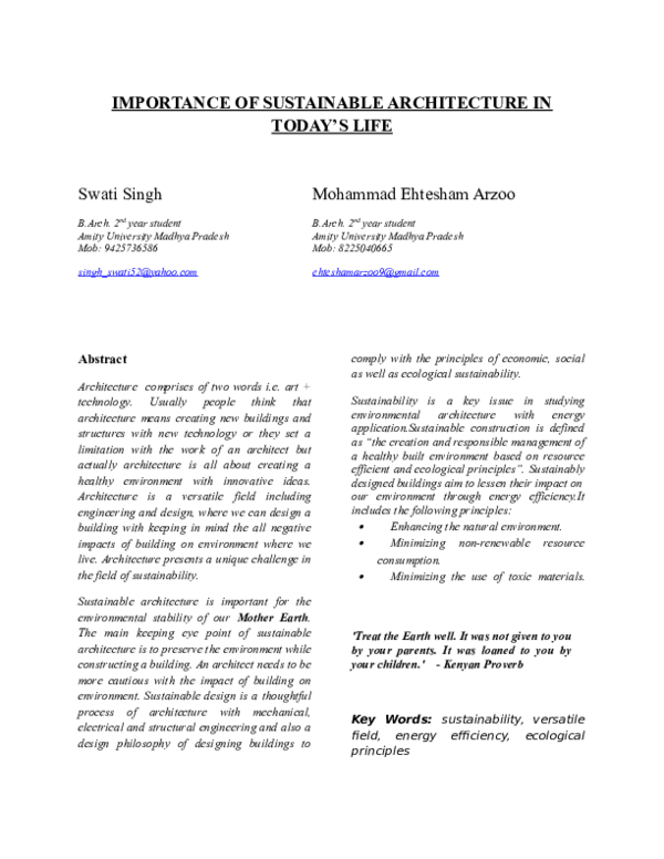 (DOC) Importance of sustainable architecture in today's life