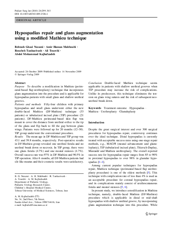 (PDF) Hypospadias Repair and Glans Augmentation Using a Modified ...