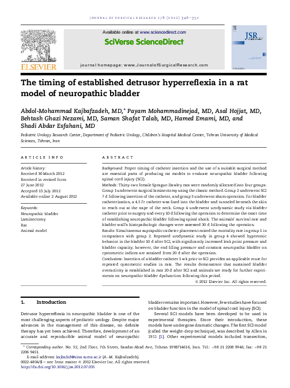 (PDF) The timing of established detrusor hyperreflexia in a rat model ...