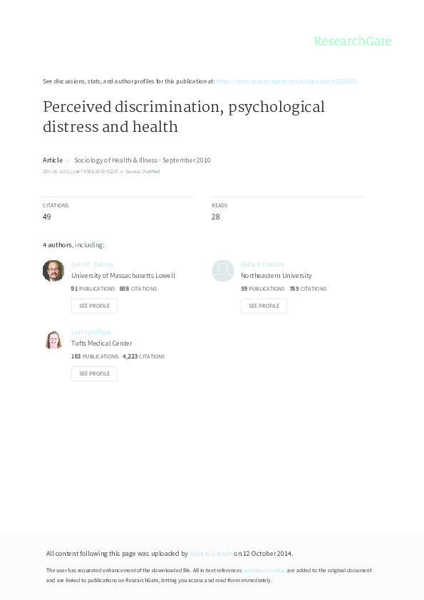 (PDF) Perceived discrimination, psychological distress and health
