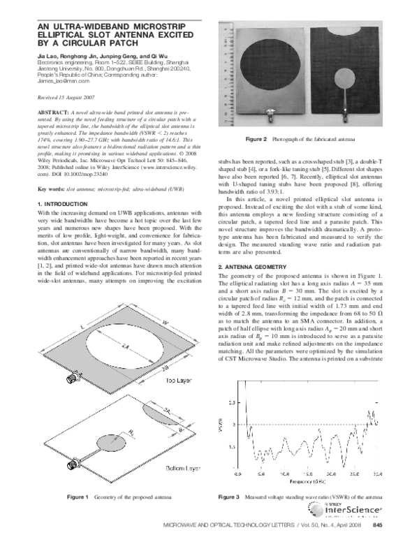 (PDF) An ultra‐wideband microstrip elliptical slot antenna excited by a ...