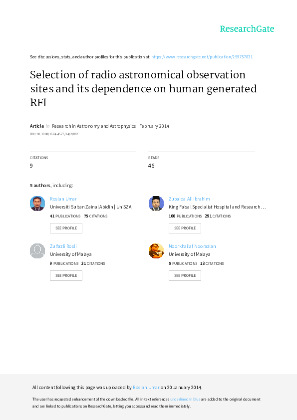 (PDF) Selection of radio astronomical observation sites and its ...
