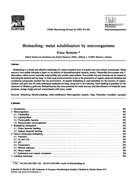 (PDF) Bioleaching: metal solubilization by microorganisms