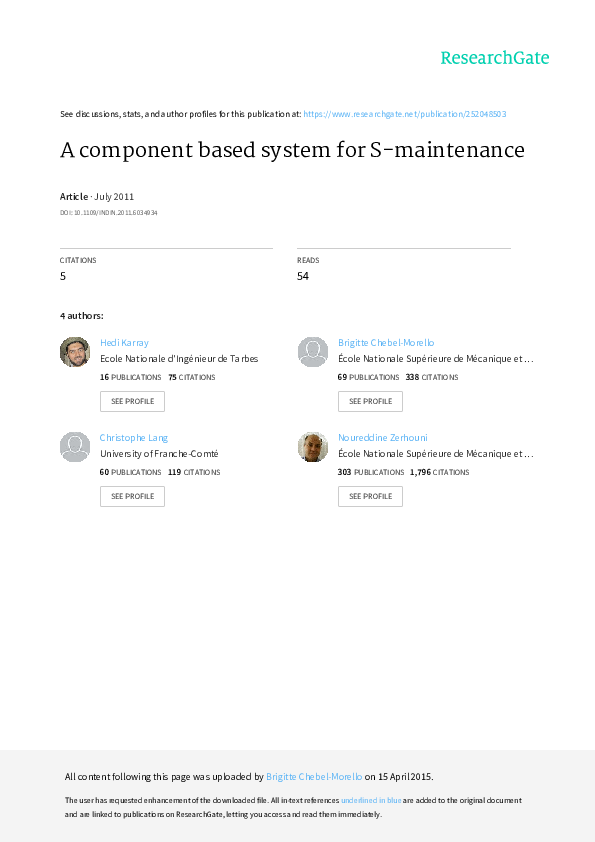 Pdf A Component Based System For S Maintenance