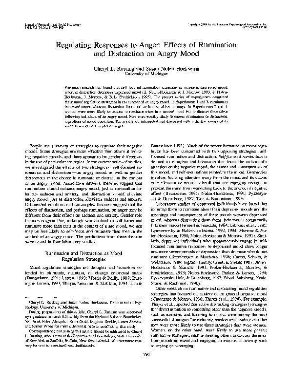 (PDF) Regulating Responses to Anger: Effects of Rumination and Distraction on Angry Mood* 1