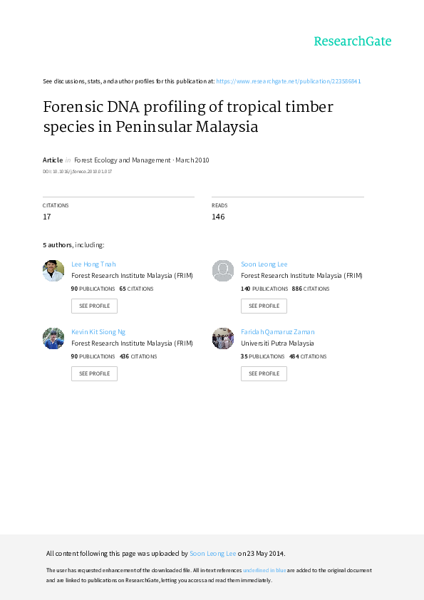 (PDF) Forensic DNA profiling of tropical timber species in Peninsular ...