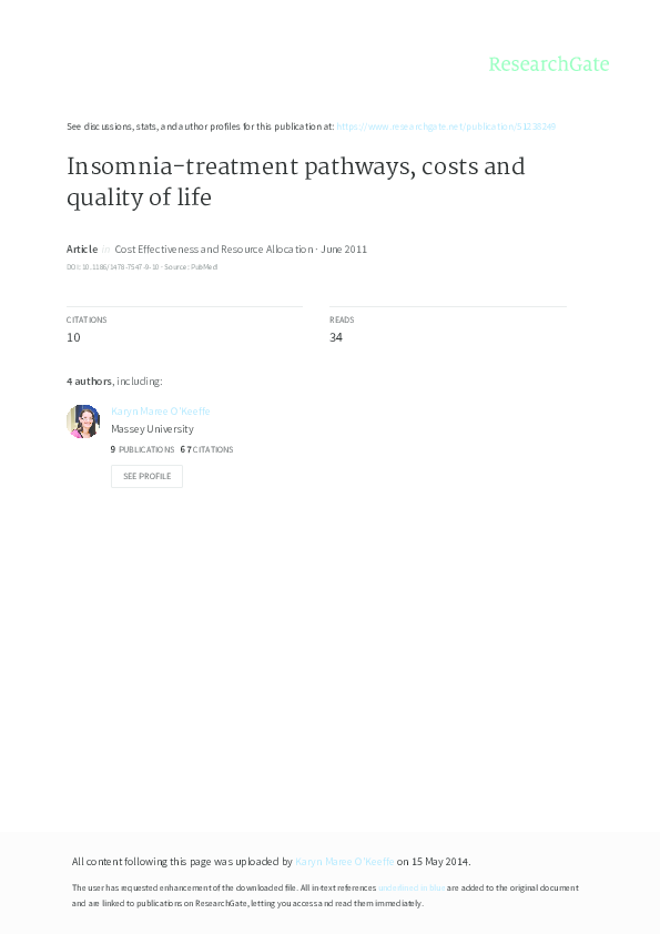 (PDF) Insomnia-treatment pathways, costs and quality of life