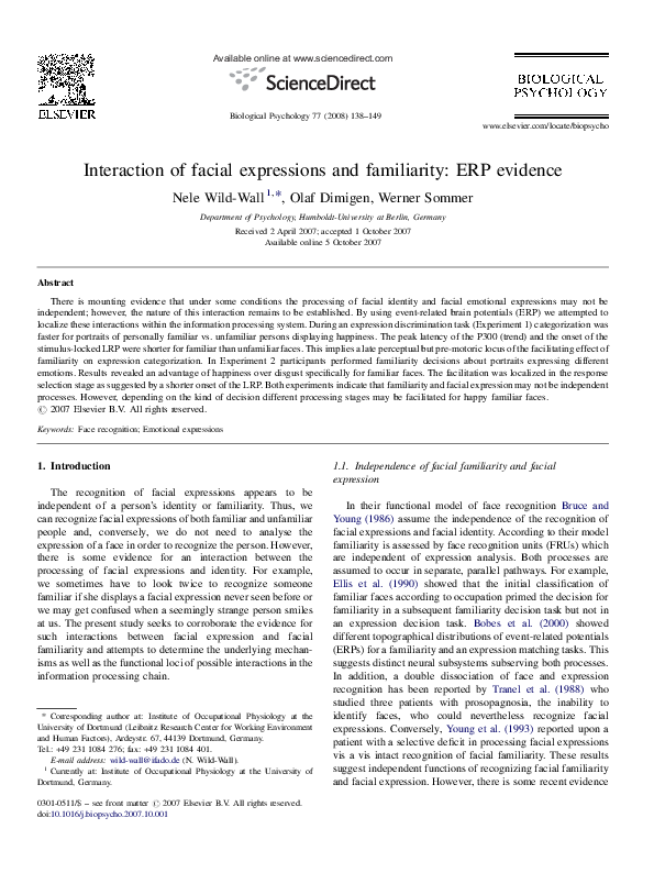 (PDF) Interaction of facial expressions and familiarity: ERP evidence