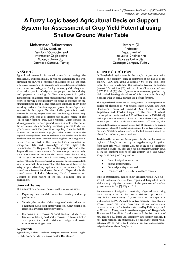 (PDF) A Fuzzy Logic based Agricultural Decision Support System for Assessment of Crop Yield ...